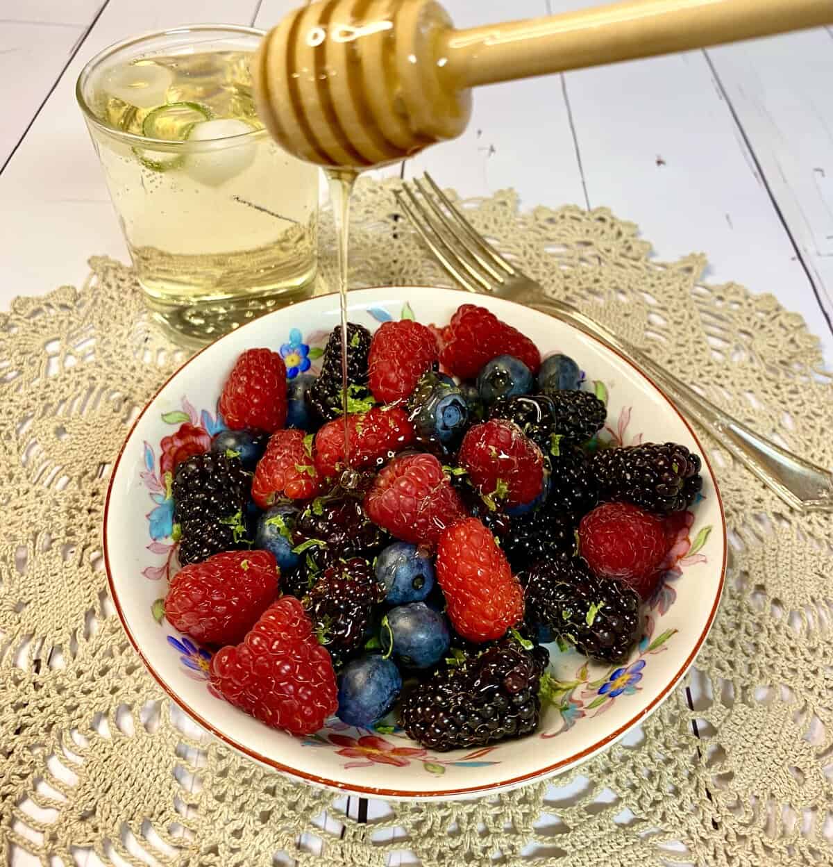 Summer Berry Fruit Salad with Lime Honey Drizzle - The Measured Scoop